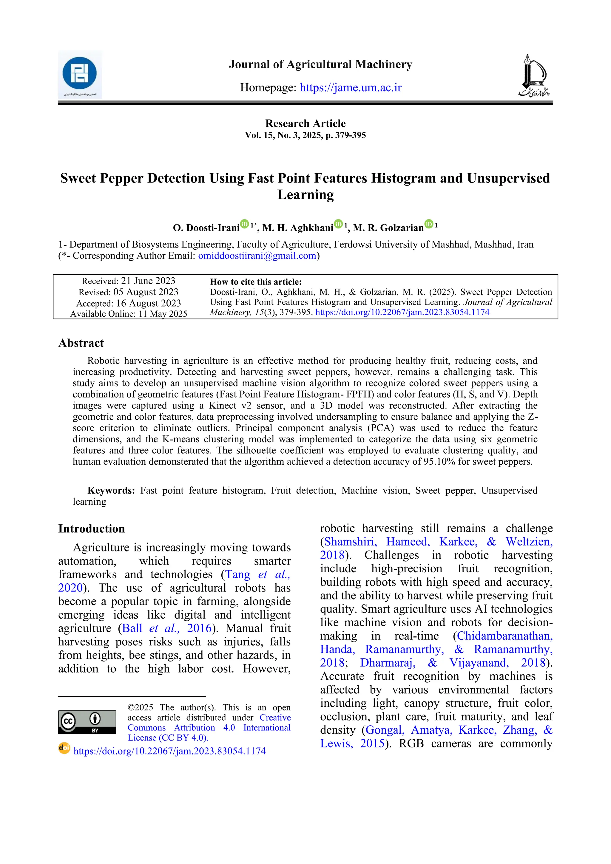 Sweet Pepper Detection Using Fast Point Features Histogram and ...