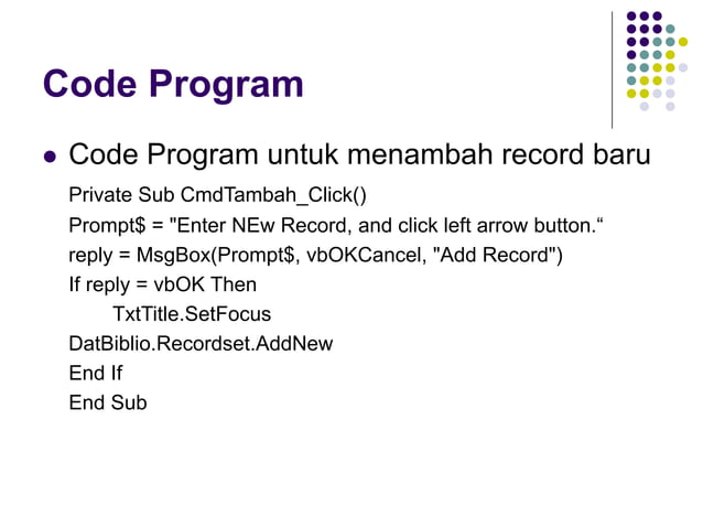 Pemrograman Basis Data Menggunakan Visual Basic | PPT