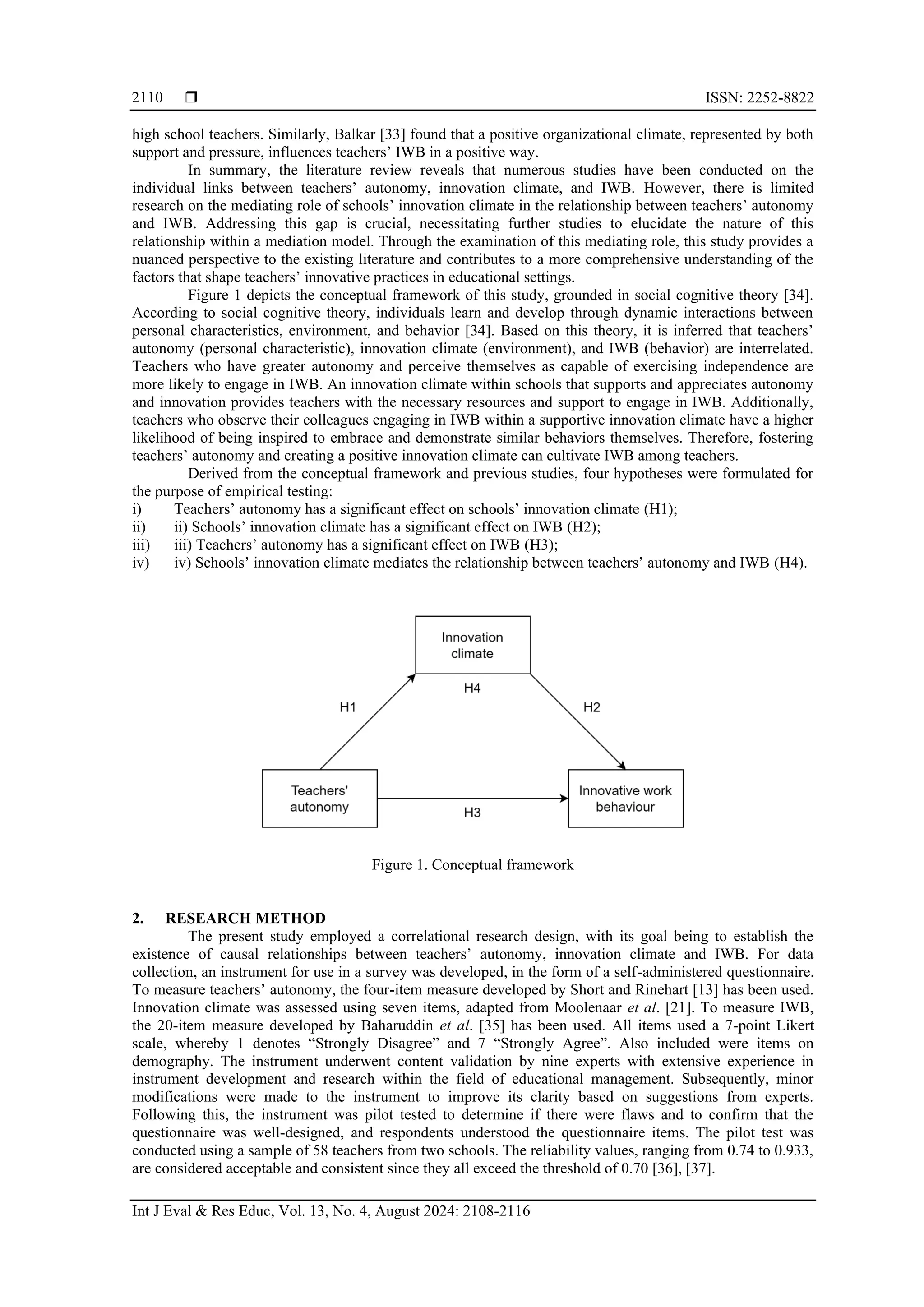 Teachers’ autonomy and innovative work behavior: the mediating role of ...