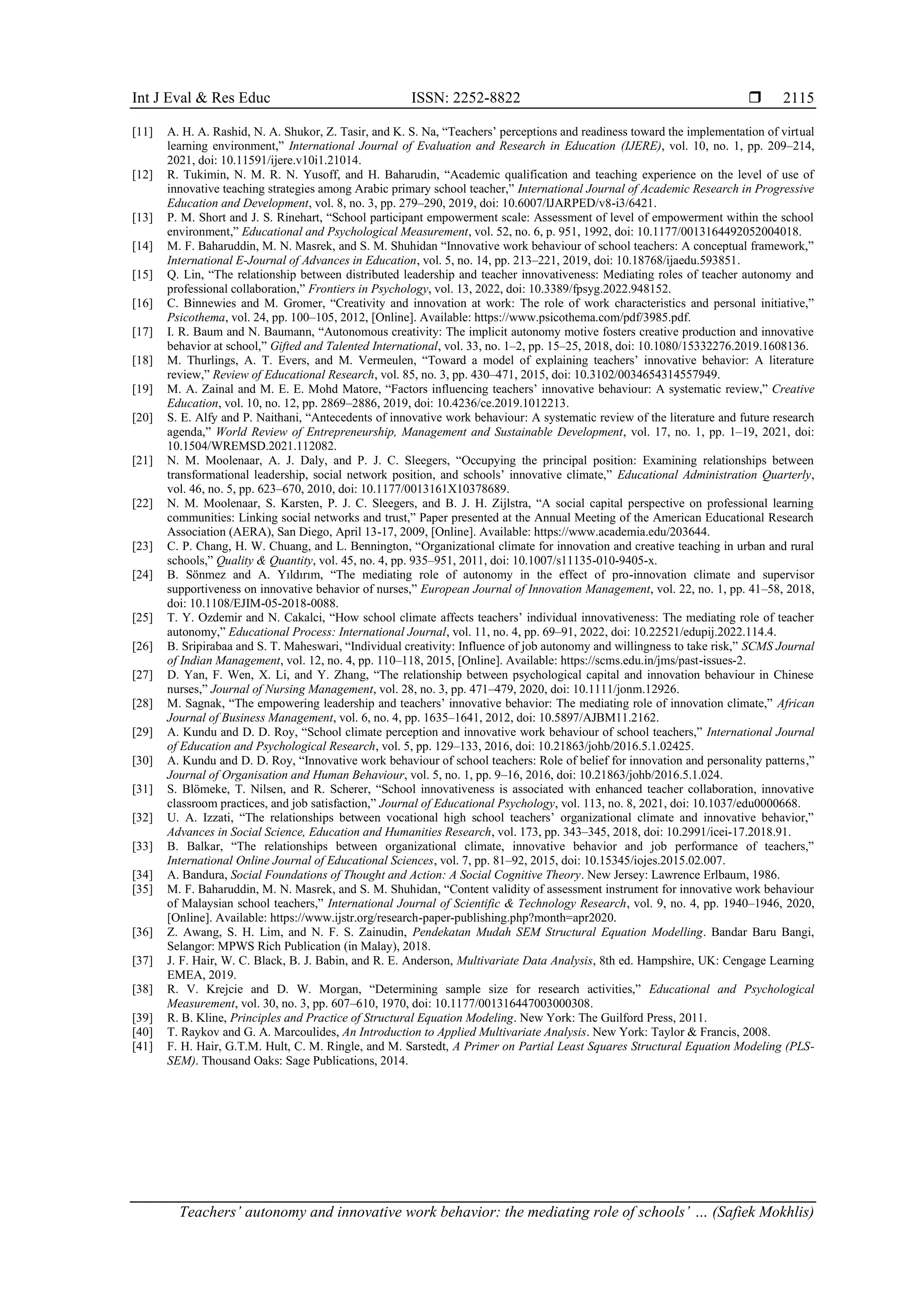 Teachers’ autonomy and innovative work behavior: the mediating role of ...