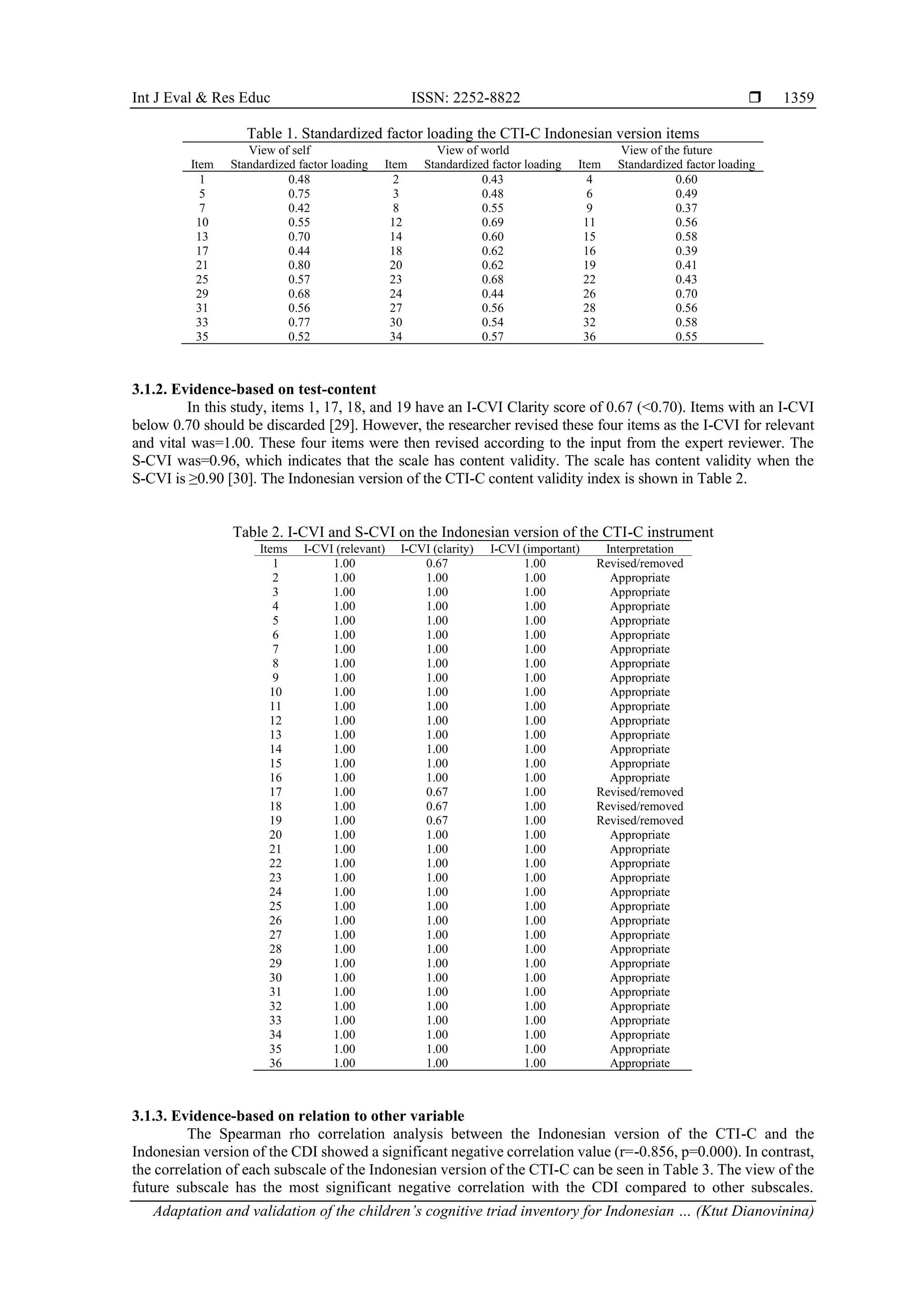 Adaptation and validation of the children’s cognitive triad inventory ...
