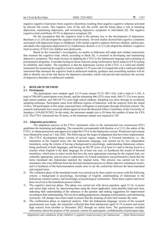 Adaptation and validation of the children’s cognitive triad inventory ...