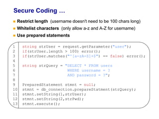 07 application security fundamentals - part 2 - security mechanisms - data validation | PPT
