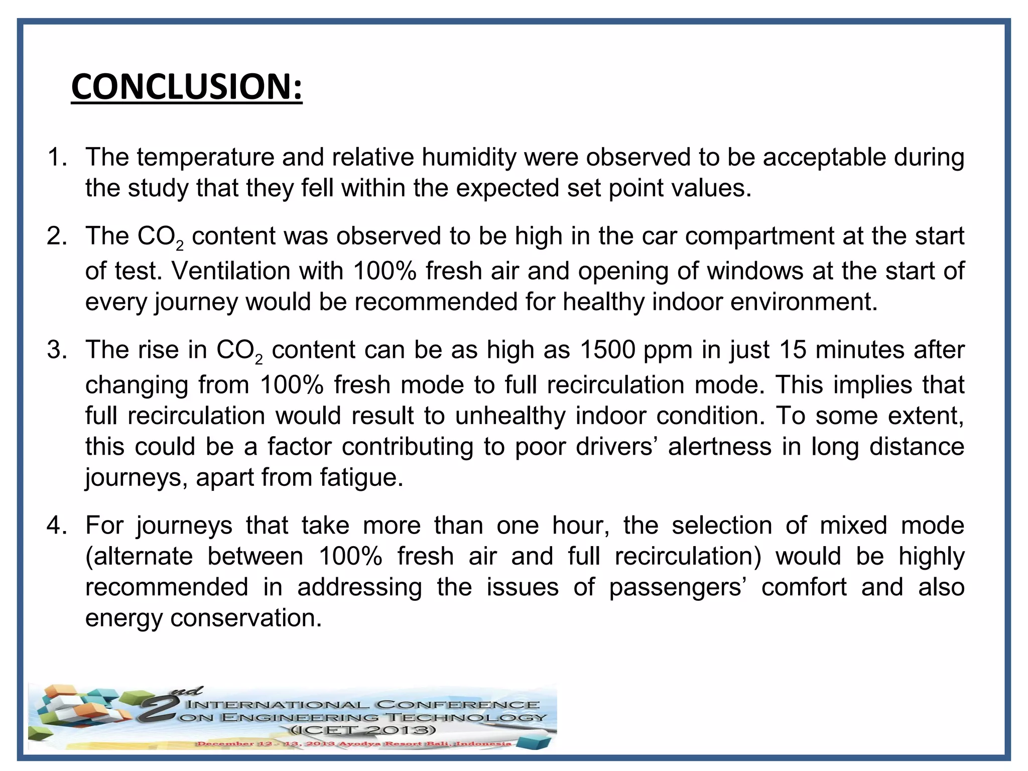 Effect of recirculation on air quality in a car compartment | PPT ...