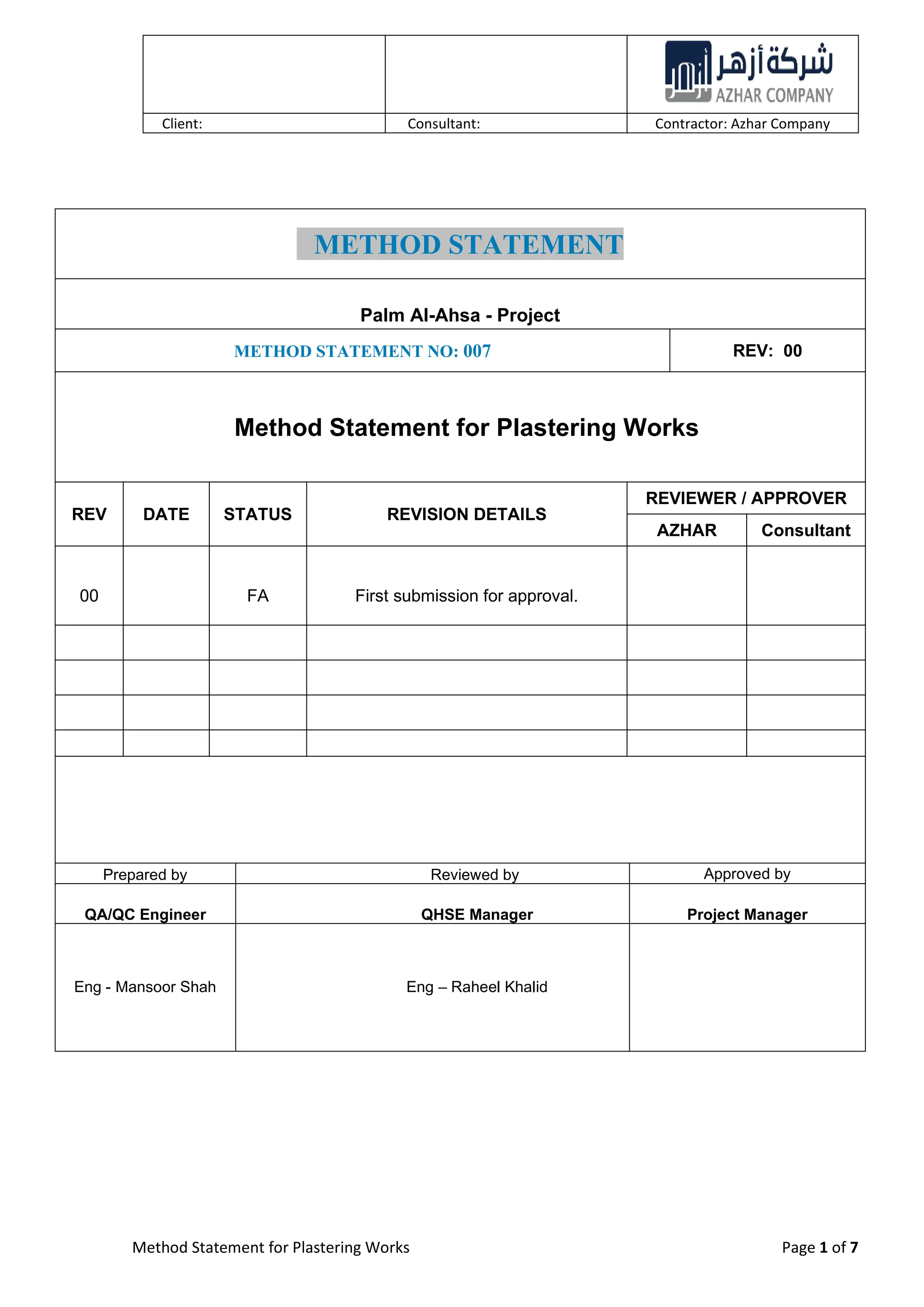 07 - Method Statement for Plastering Works.pdf