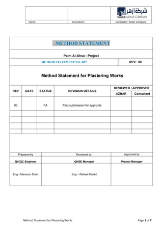07 - Method Statement for Plastering Works.pdf
