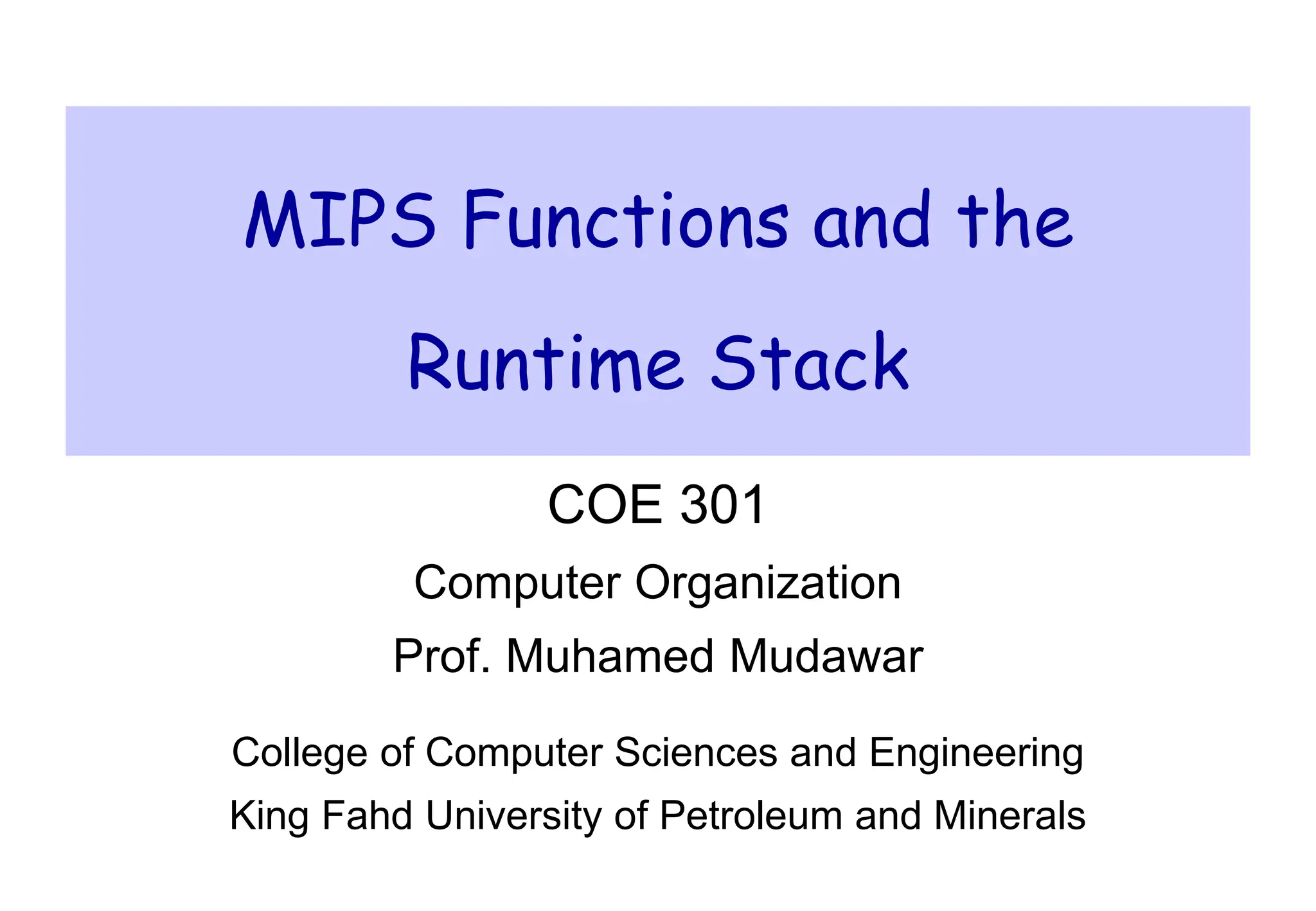 07-MIPS-Functions.pptx COMPUTER ORGANIZATION AND ASSEMBLY LANGUAGE | PPT