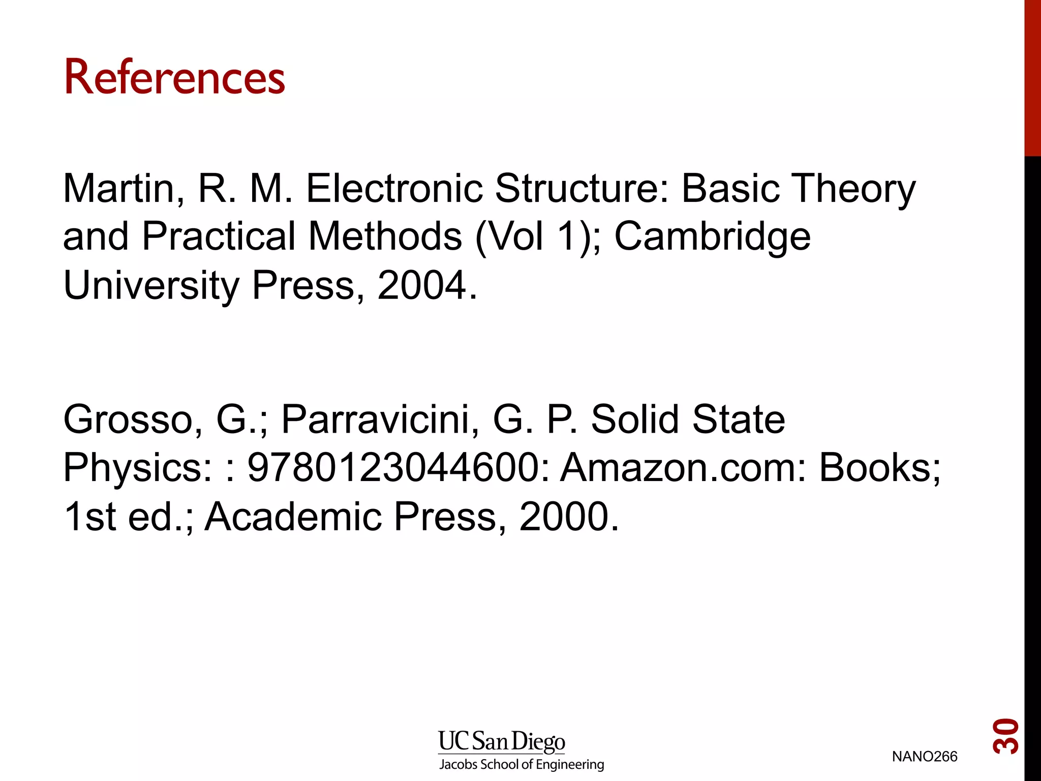 NANO266 - Lecture 7 - QM Modeling of Periodic Structures | PDF