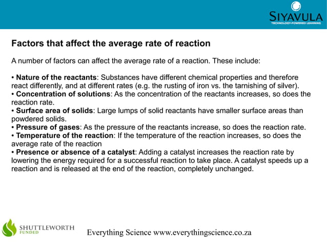 Rate and extent of reaction | ODP | Chemistry | Science