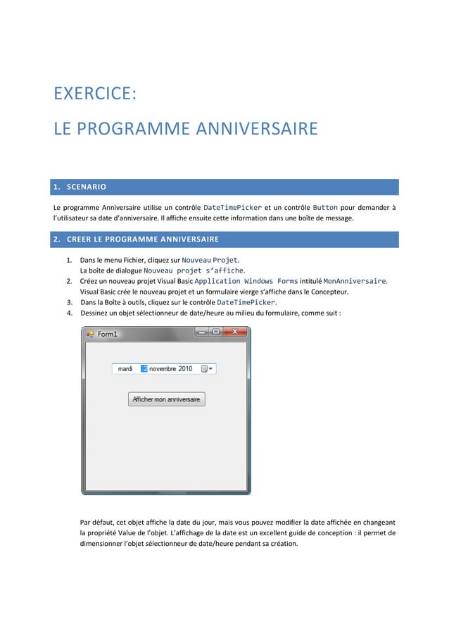 07 visual basic .net - exercice - le programme anniversaire | PDF