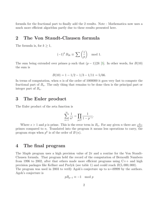 An Efficient Algorithm For The Computation Of Bernoulli Numbers Pdf