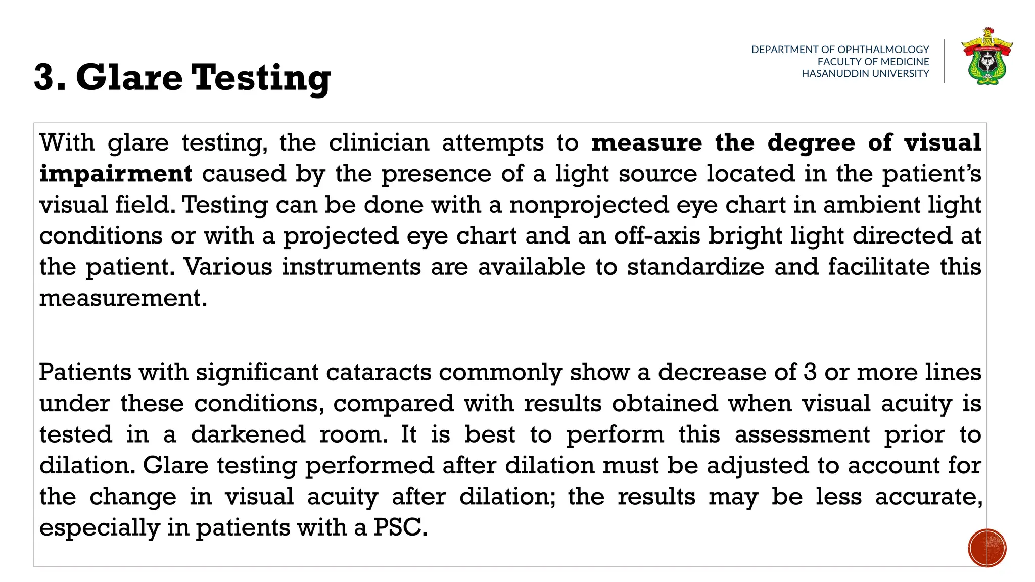 Measurement visual function - external examination - slitlamp ...