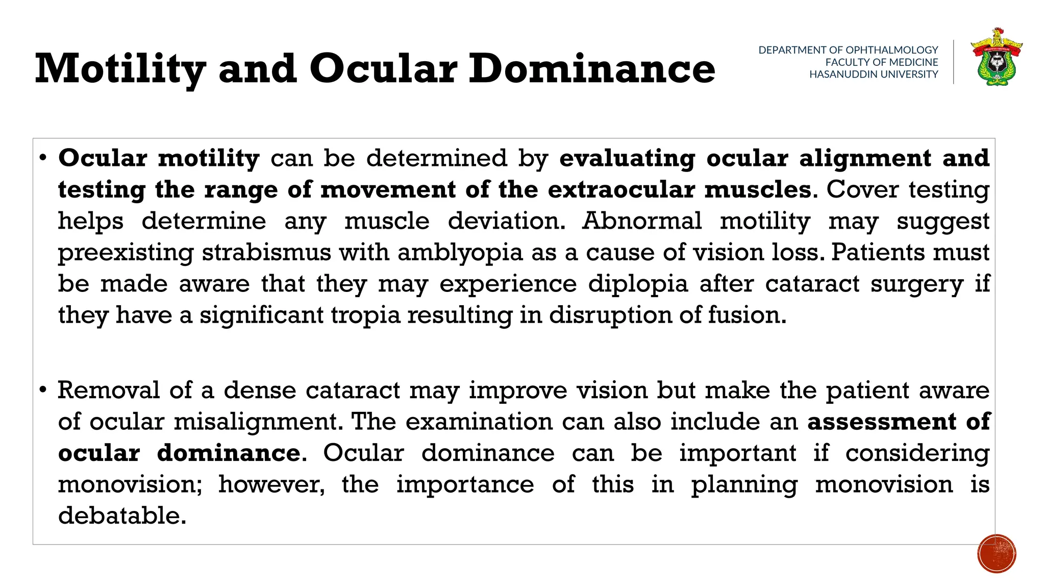 Measurement visual function - external examination - slitlamp ...