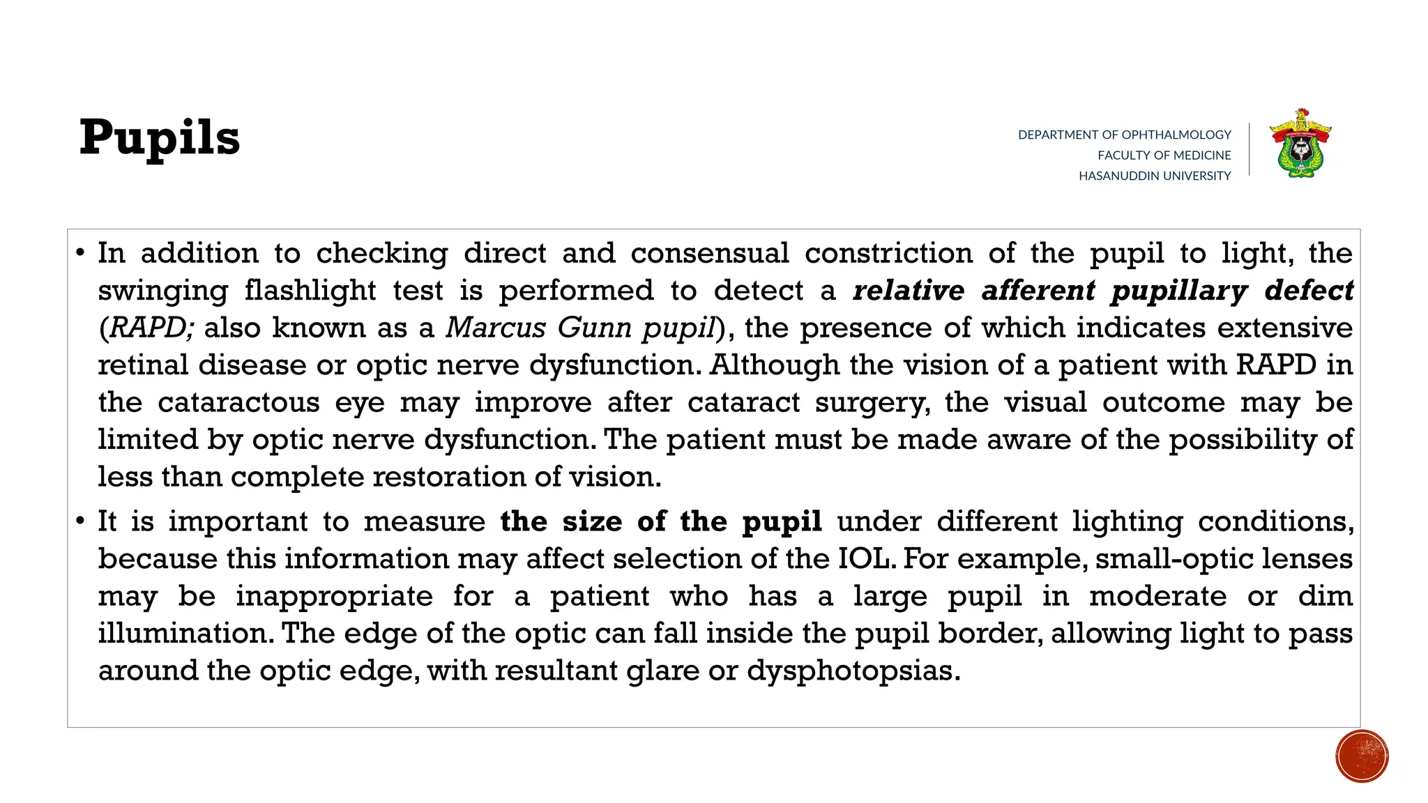 Measurement visual function - external examination - slitlamp ...