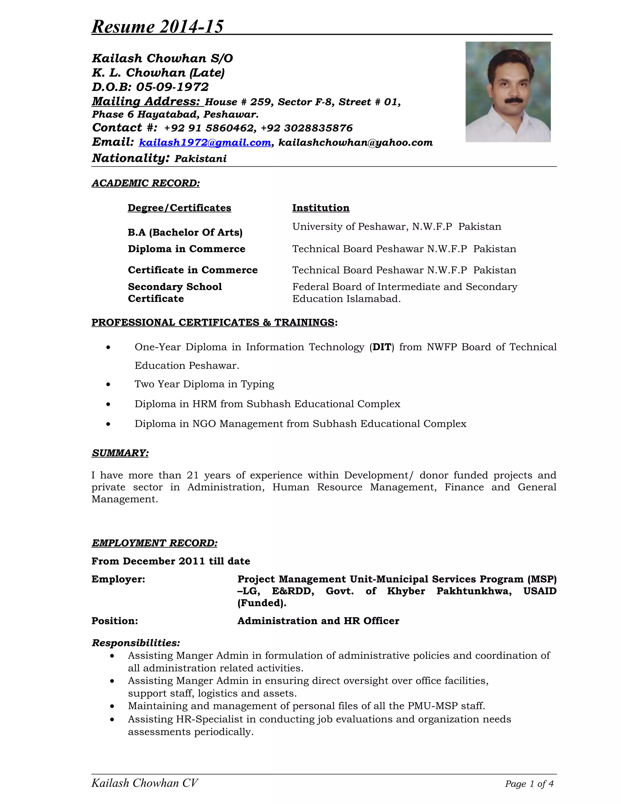 Kailash Chowhan CV | DOC