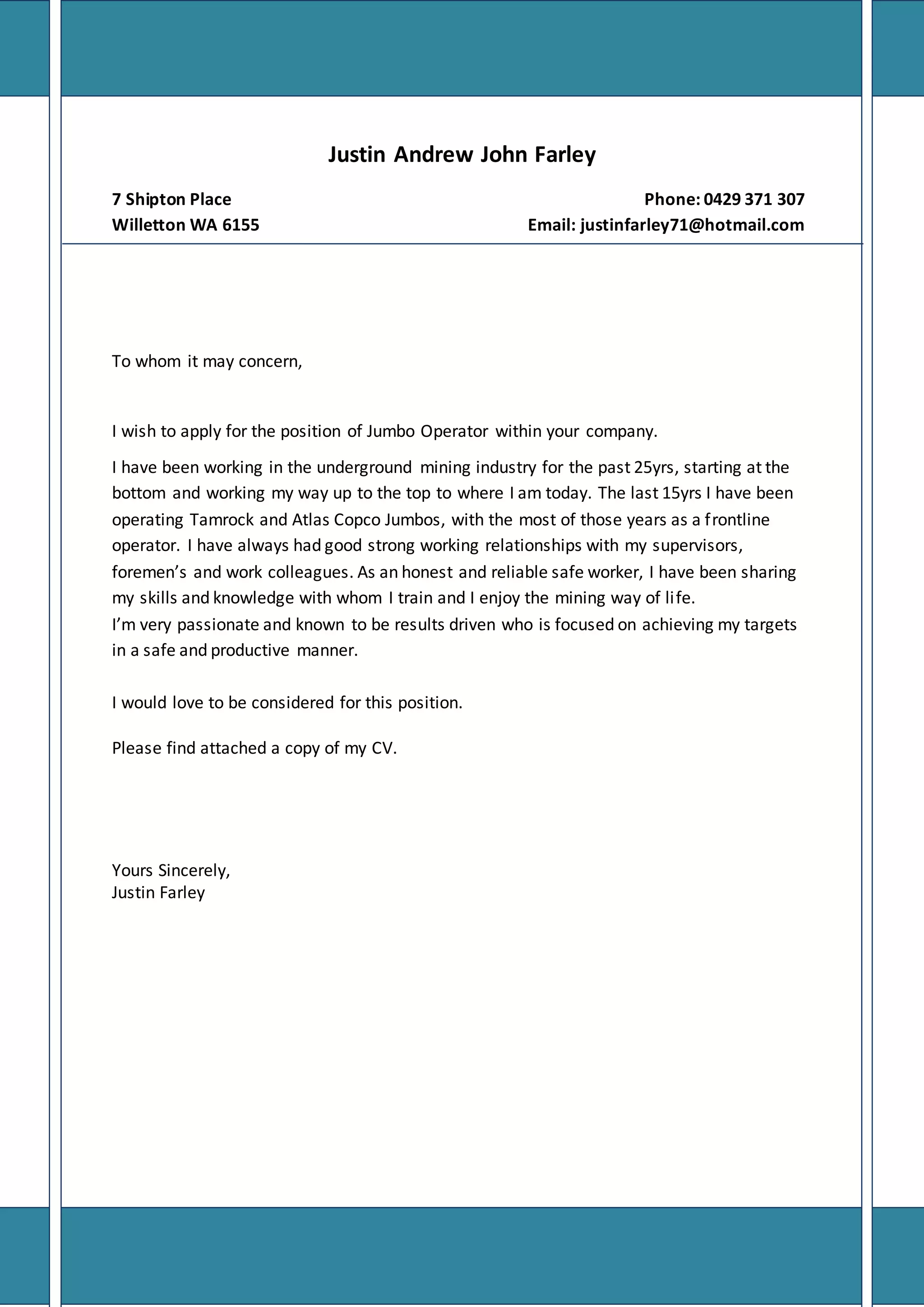 Justin Cover Letter | PDF