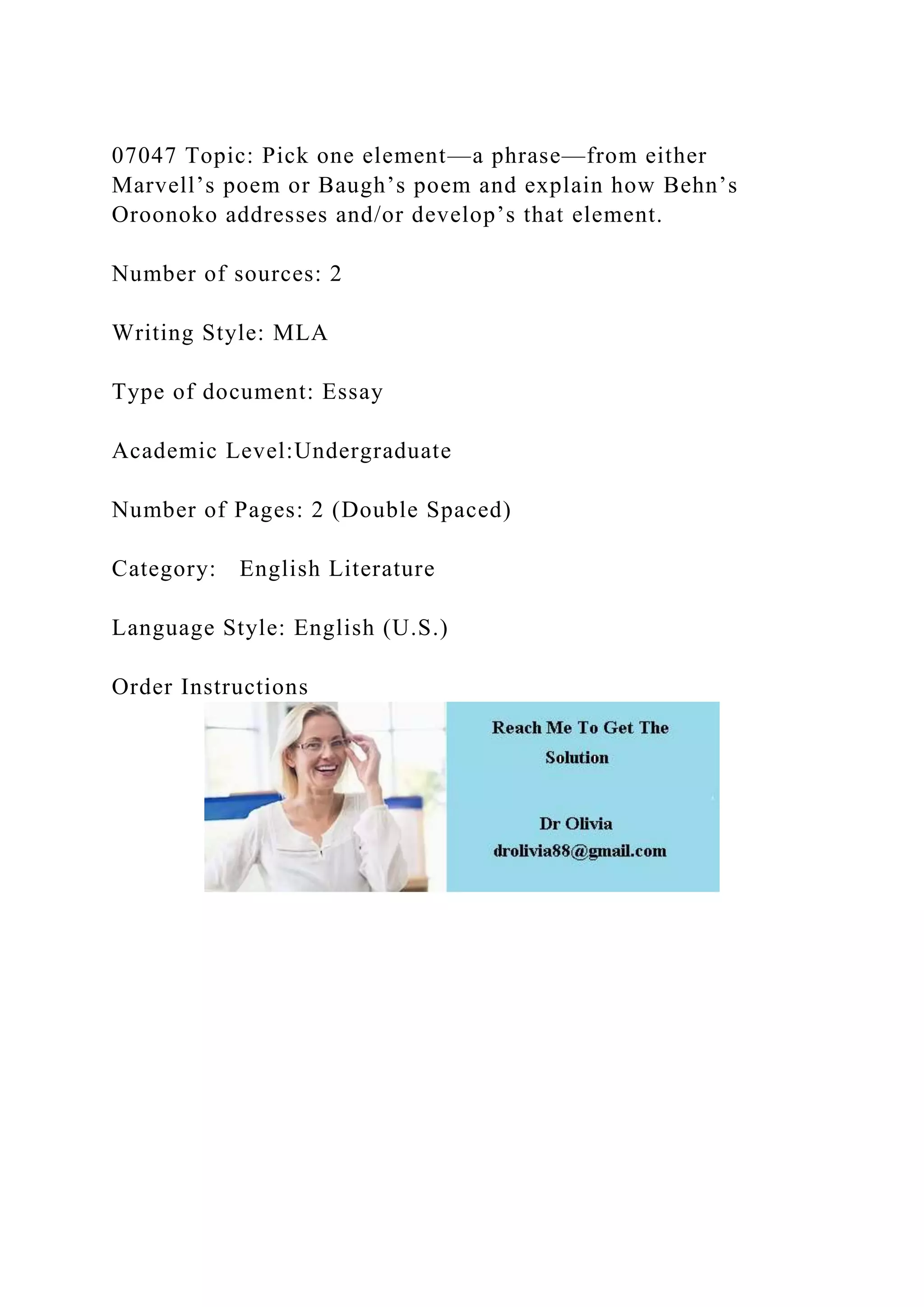 07047 Topic Pick one element—a phrase—from either Marvell’s poem or.docx