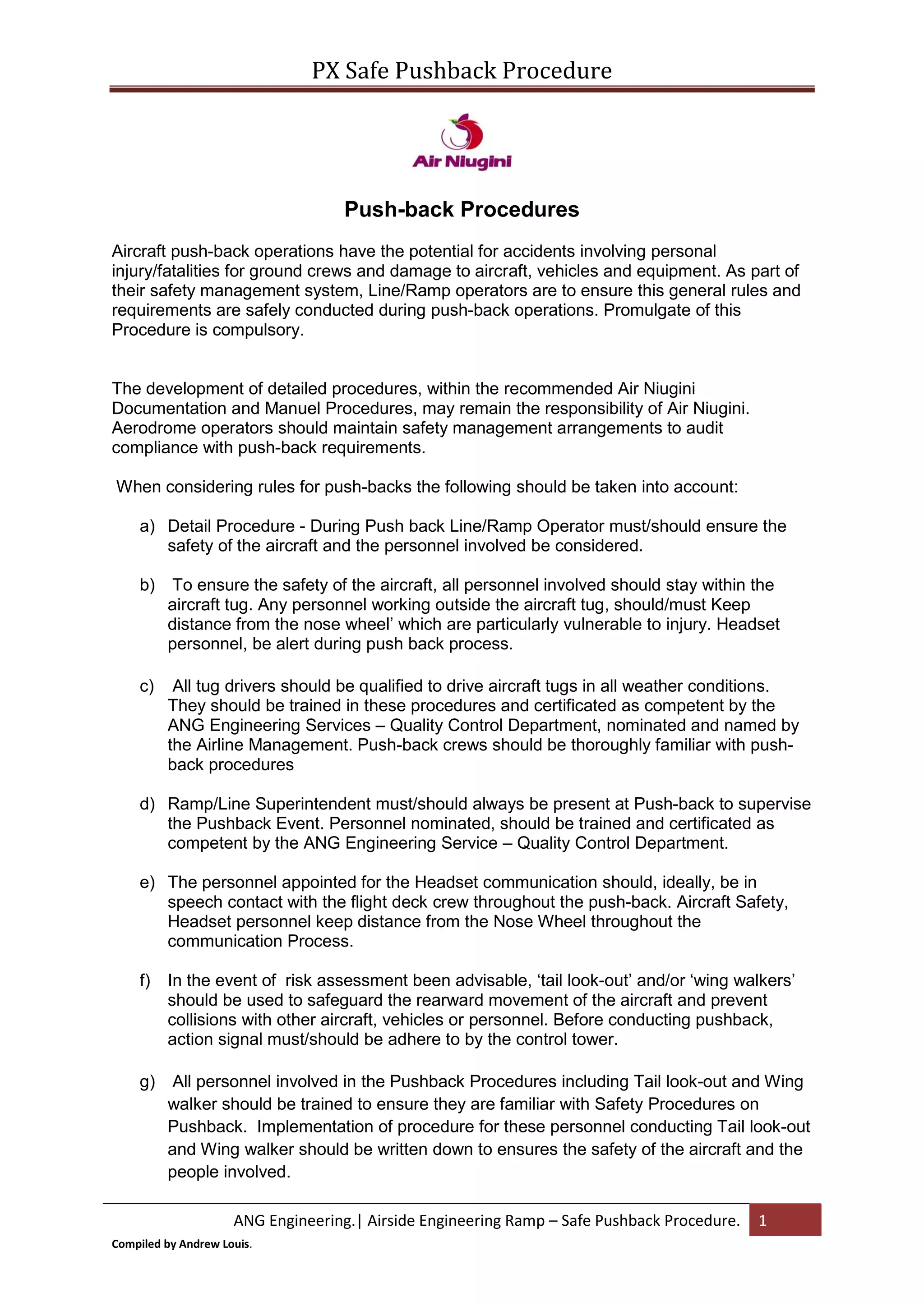 Safe Push back Procedure. | PDF