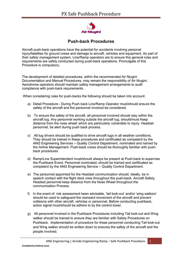 Safe Push back Procedure. | PDF