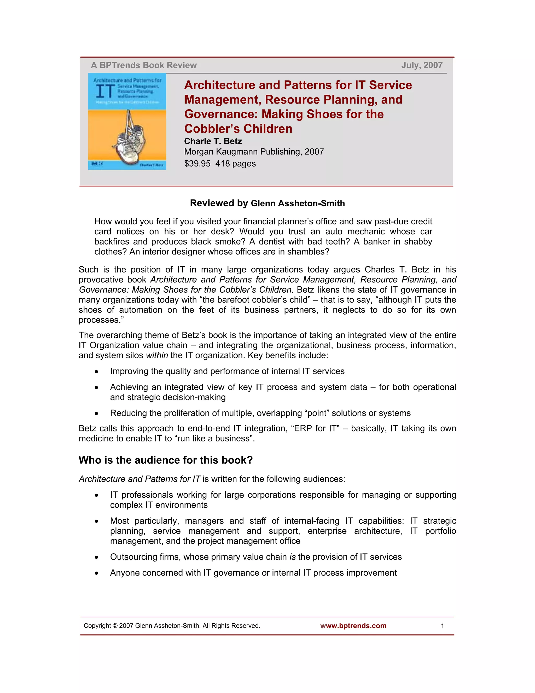 07 07 Br Architecture Patterns For Itsm Betz Final | PDF