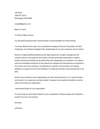 Reference Letter - Shane -Cenveo-GLS | PDF