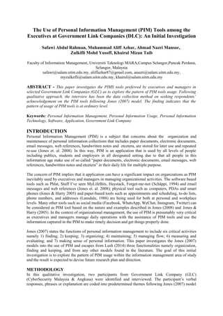 The Use of Personal Information Management (PIM) Tools | DOC