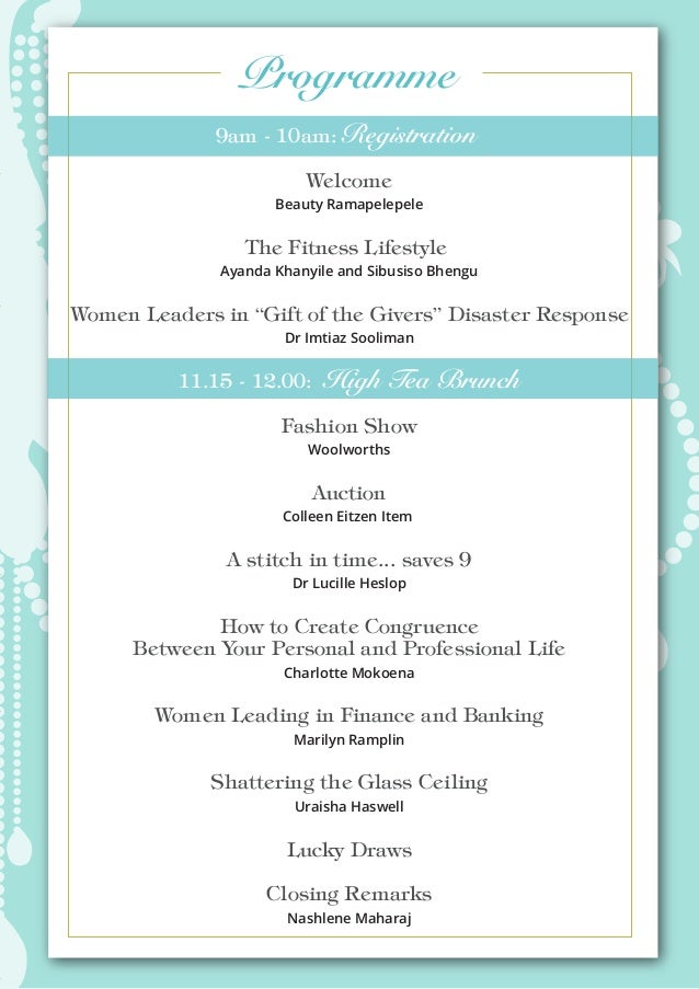 Women's Day High Tea Programme - 5 August 2016