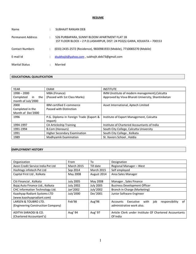 Resume - subhajit deb | PDF