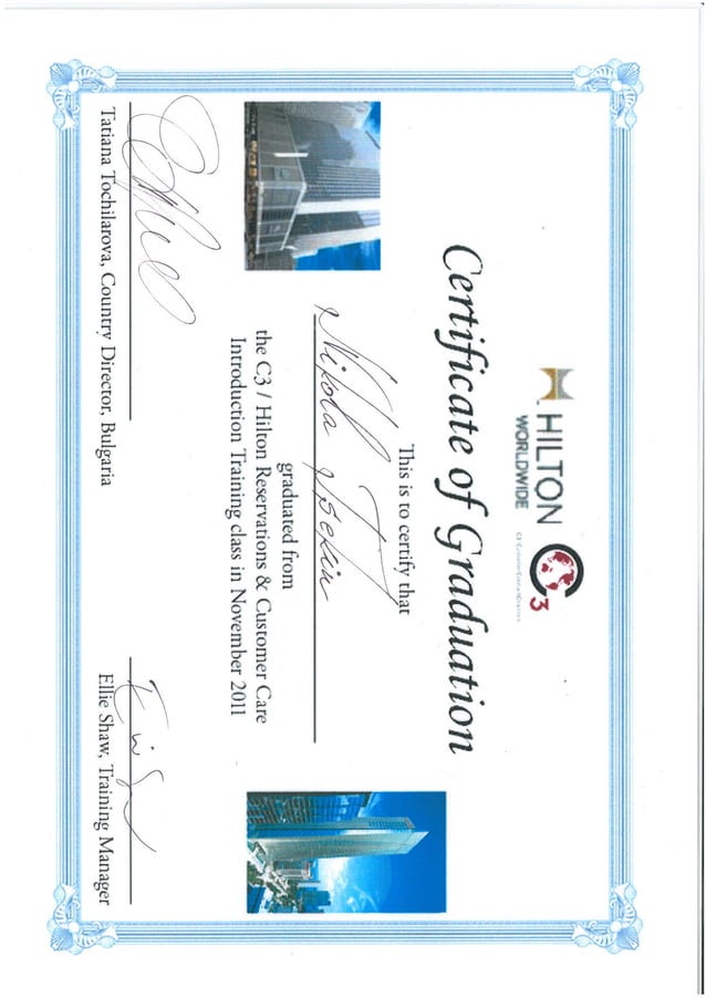 Certificate of graduation from Hilton reservations & Customer Care | PDF
