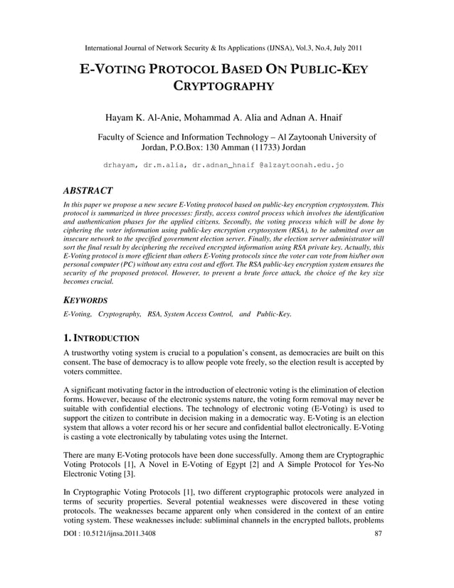 E-VOTING PROTOCOL BASED ON PUBLIC-KEY CRYPTOGRAPHY | PDF | Information and Network Security ...