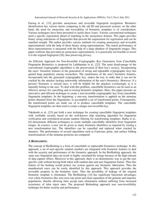 AN EVALUATION OF FINGERPRINT SECURITY USING NONINVERTIBLE BIOHASH | PDF