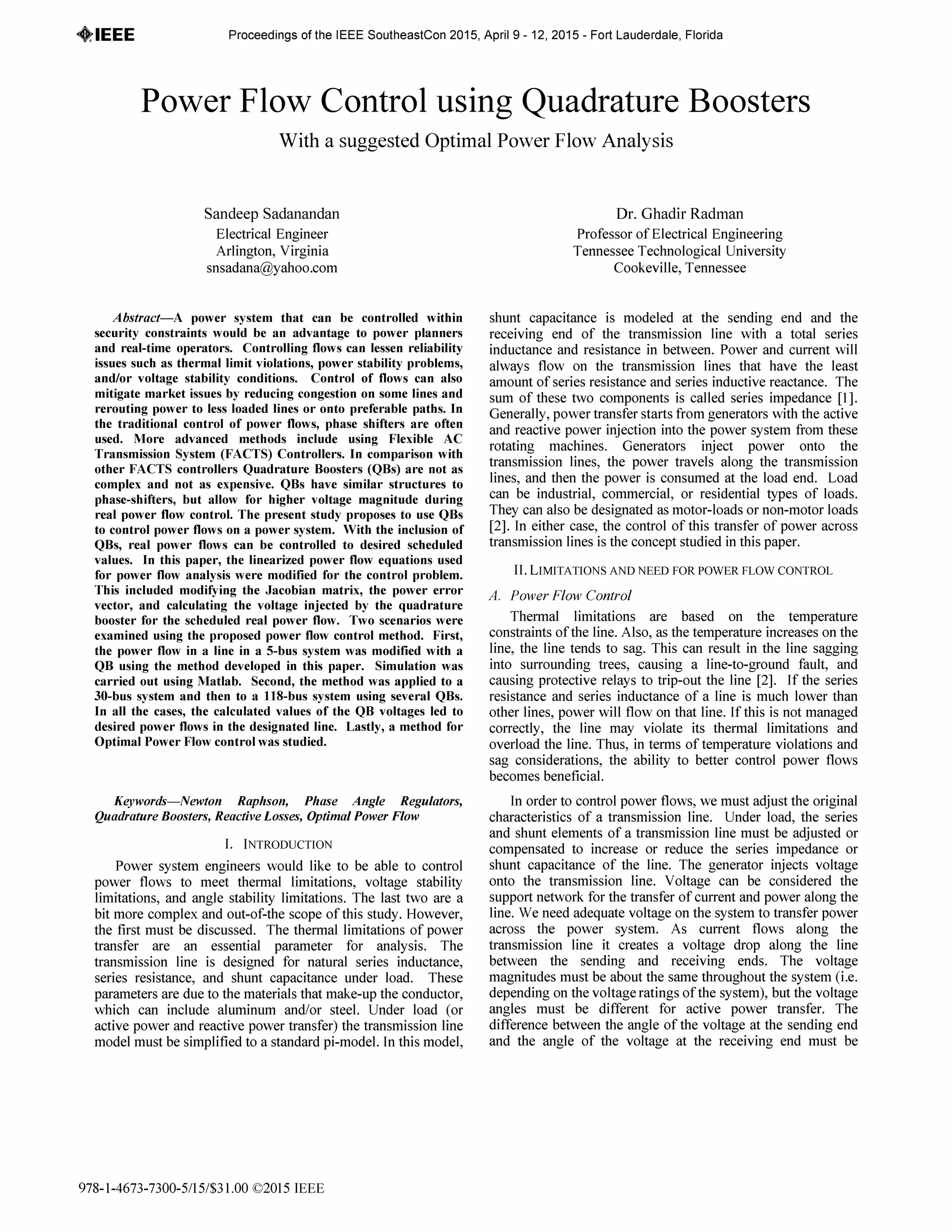 Power Flow Control using Quadrature Boosters | PDF