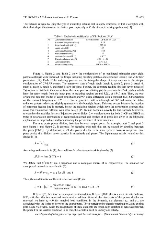Development of triangular array eight patches antennas for circularly-polarized synthetic ...