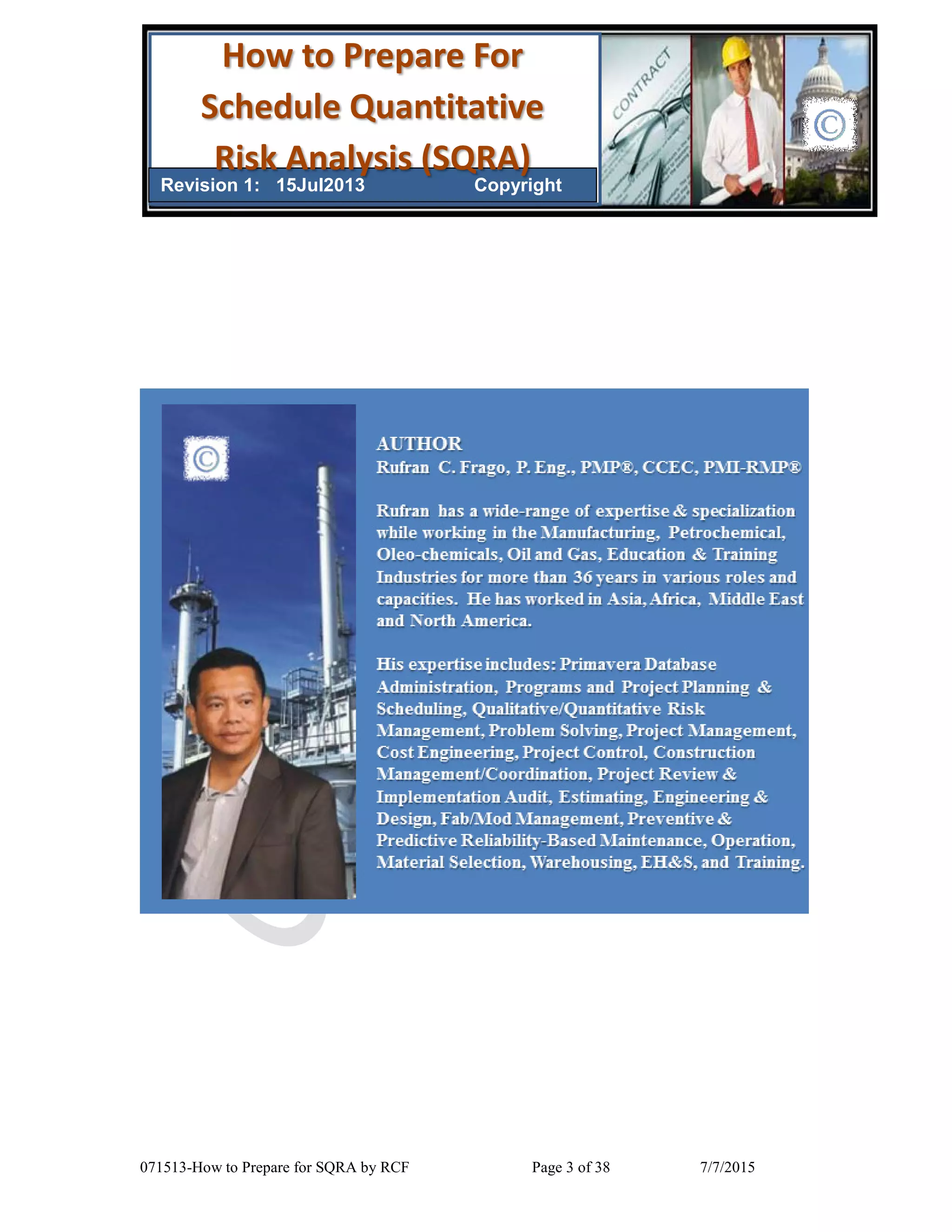 071513 How to Prepare for Schedule Quantitative Risk Analysis | PDF