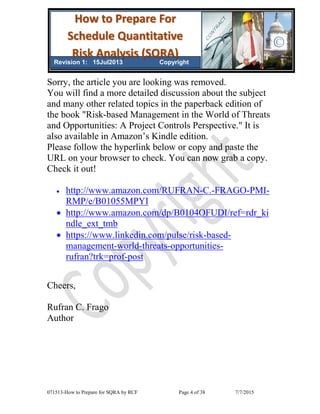 071513 How to Prepare for Schedule Quantitative Risk Analysis | PDF