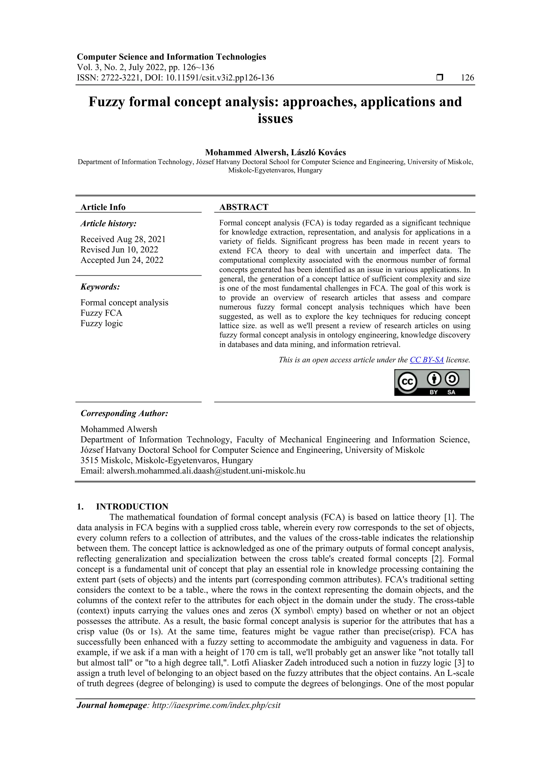 Fuzzy Formal Concept Analysis Approaches Applications And Issues Pdf