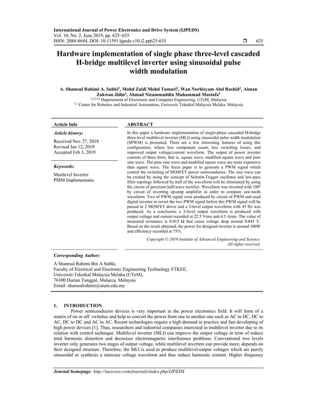 Hardware implementation of single phase three-level cascaded h-bridge multilevel inverter using ...