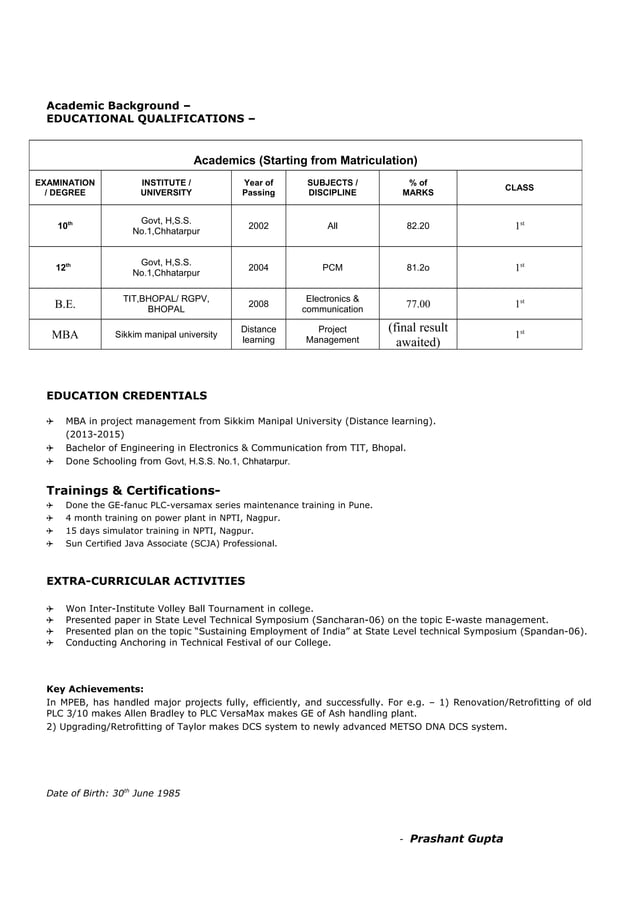 Prashant Resume | DOC | Radio Control | Hobbies & Interests