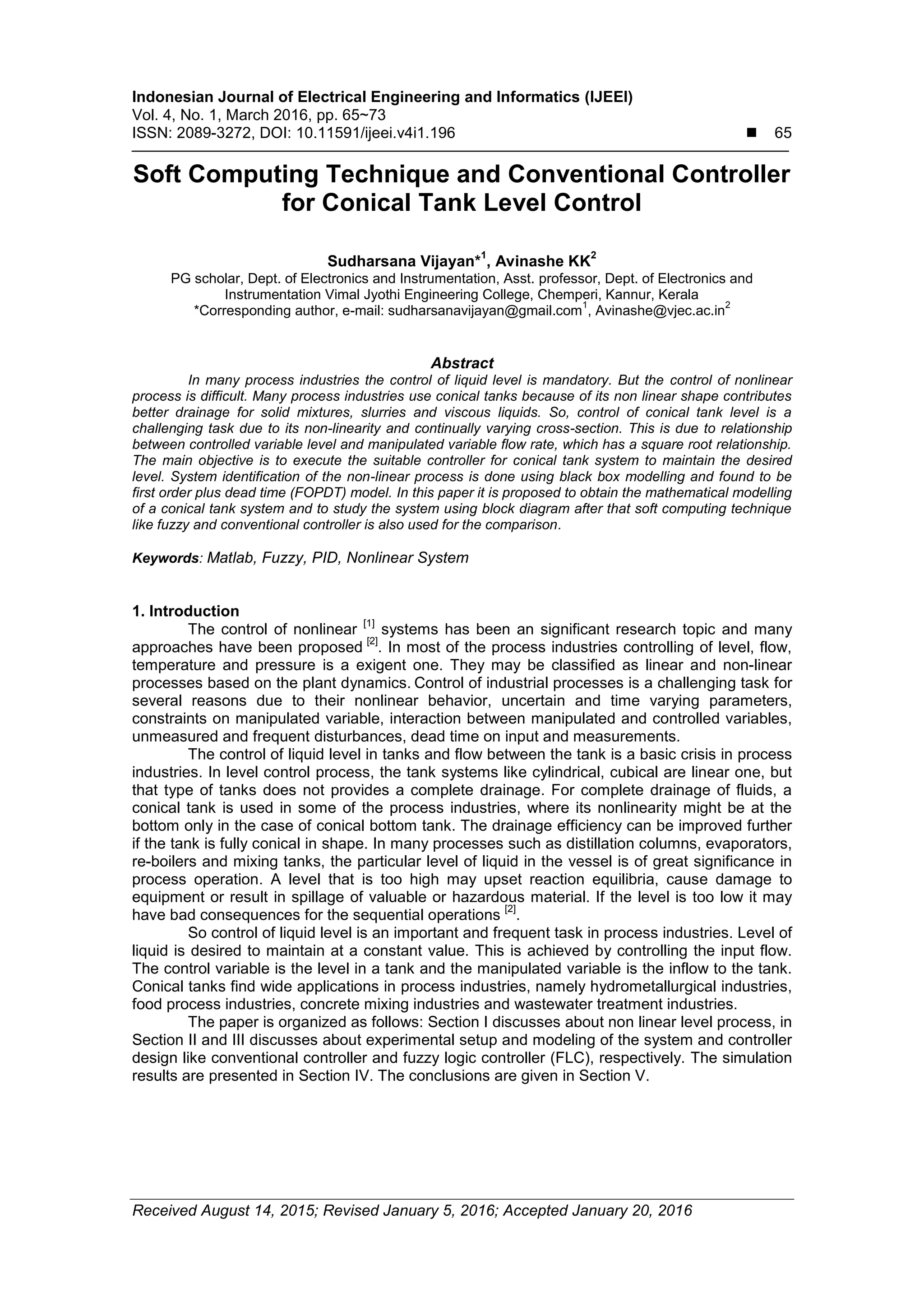 Soft Computing Technique And Conventional Controller For Conical Tank