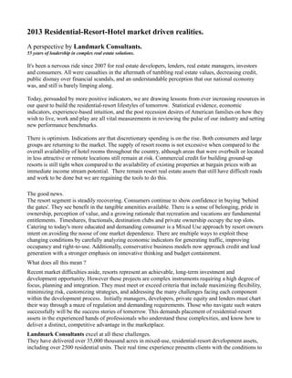 Landmark 2013 resort-residential market driven realities | PDF