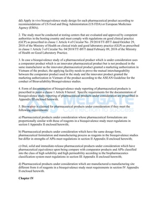 Circular 07/2022/TT-BYT: ON PHAMARCEUTICAL PRODUCTS FOR WHICH IN VIVO BIOEQUIVALENCE STUDIES ARE ...