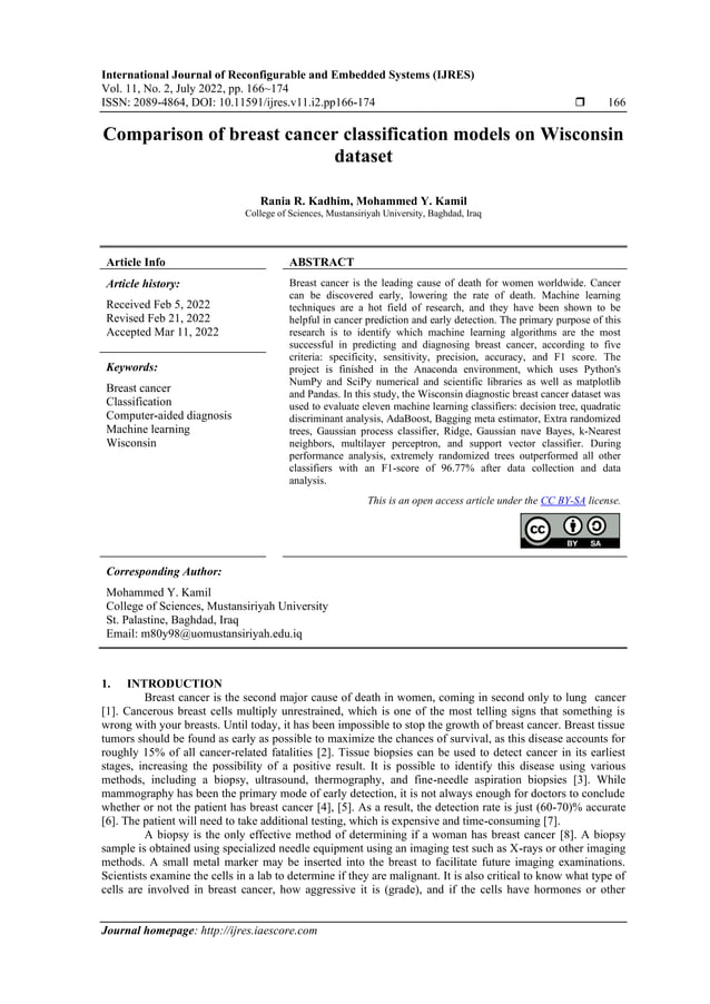 Comparison of breast cancer classification models on Wisconsin dataset ...