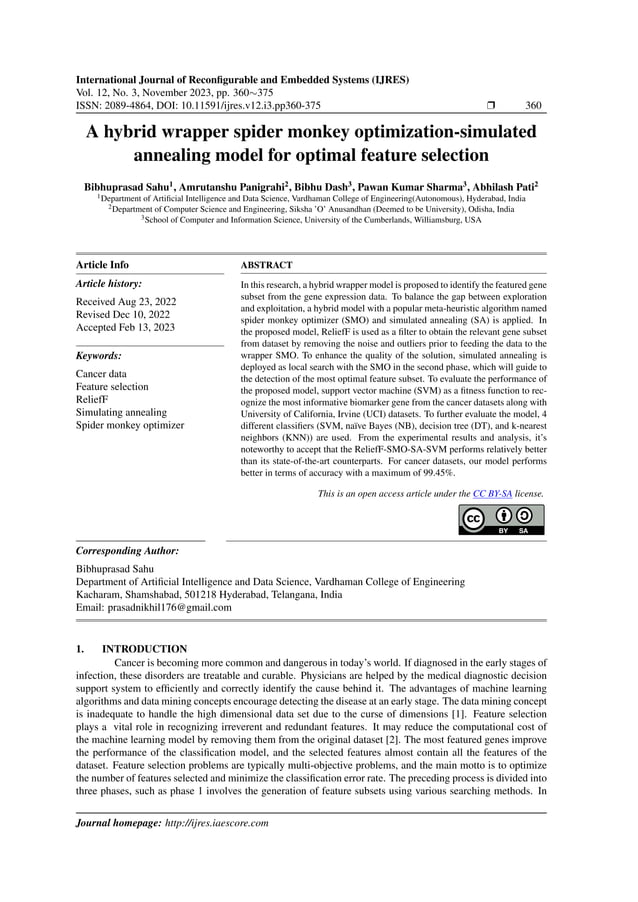 A hybrid wrapper spider monkey optimization-simulated annealing model for optimal feature ...
