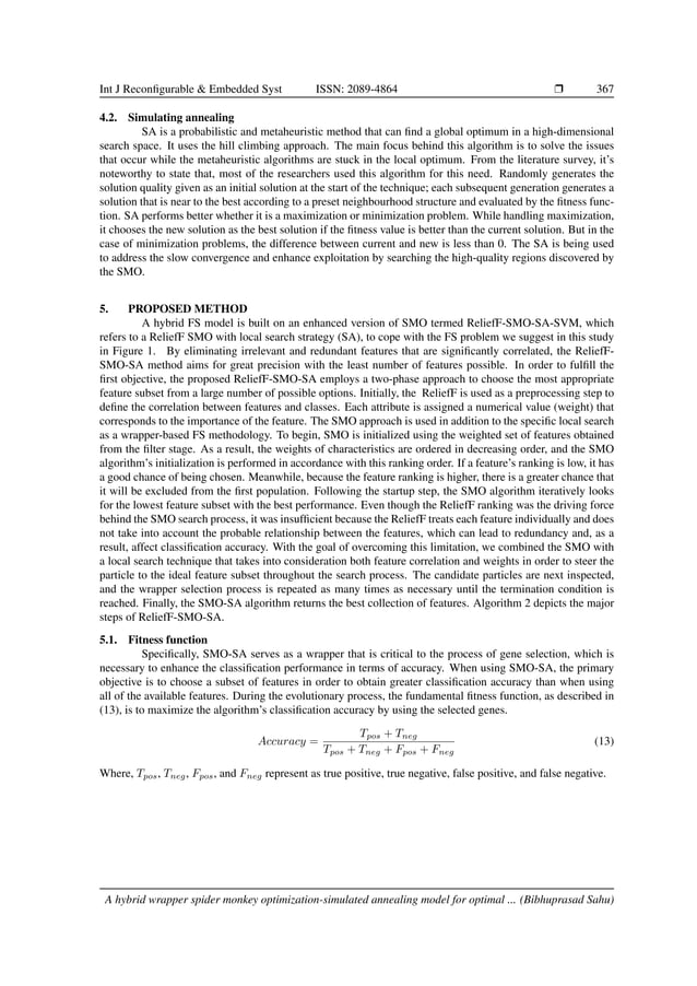 A hybrid wrapper spider monkey optimization-simulated annealing model for optimal feature ...