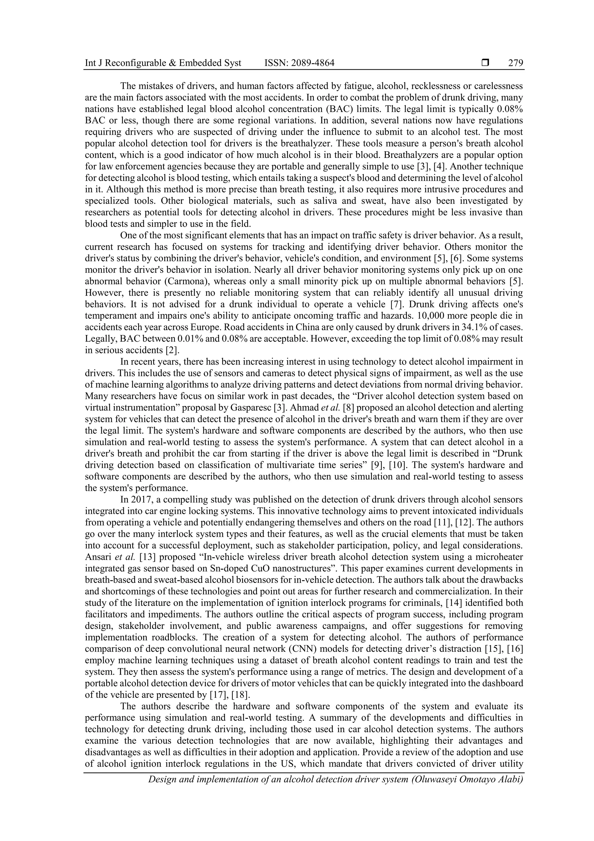 Design and implementation of an alcohol detection driver system | PDF