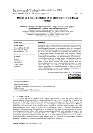 Design and implementation of an alcohol detection driver system | PDF