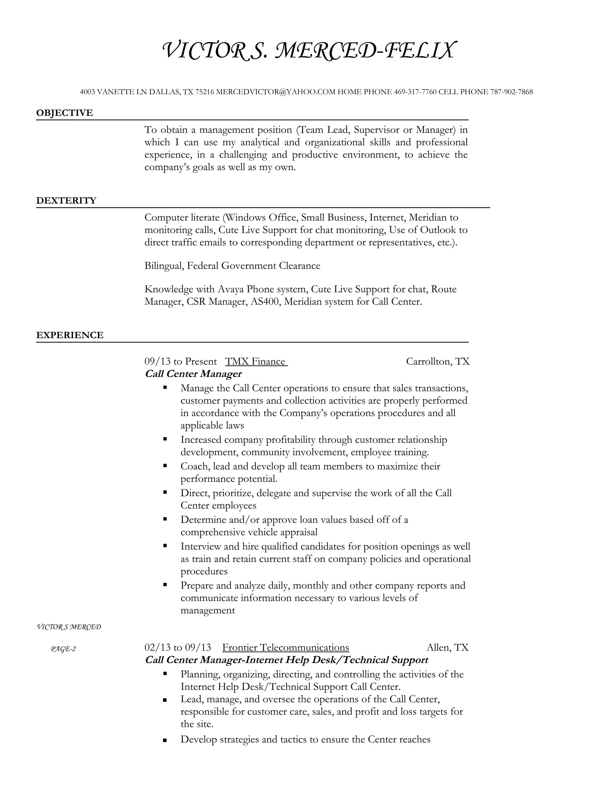 Victor Merced Profesional Resume 2016 CC | DOC | IT and Internet Support | Internet