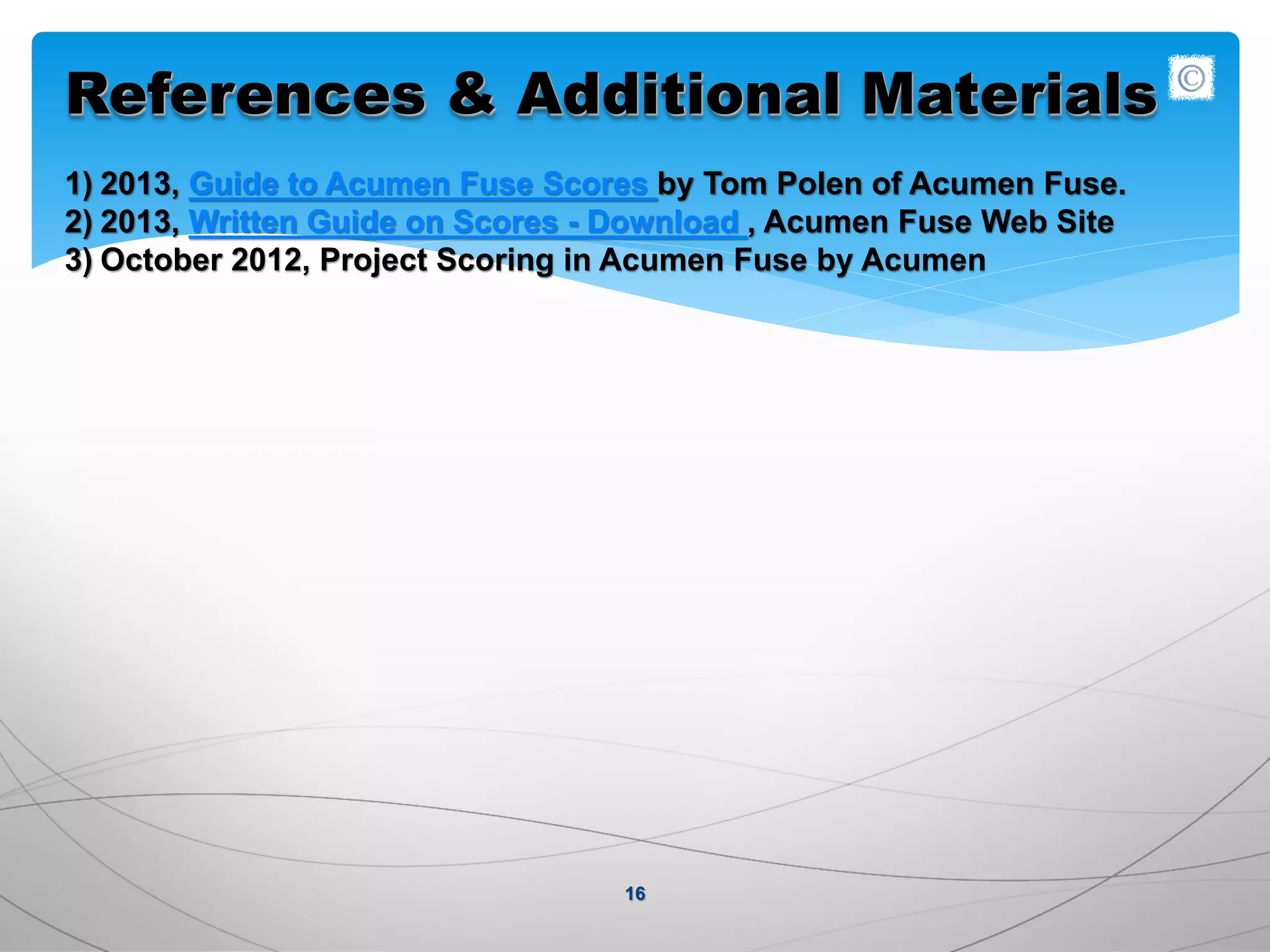 072213 Understanding Acumen Fuse Scoring Methods | PDF