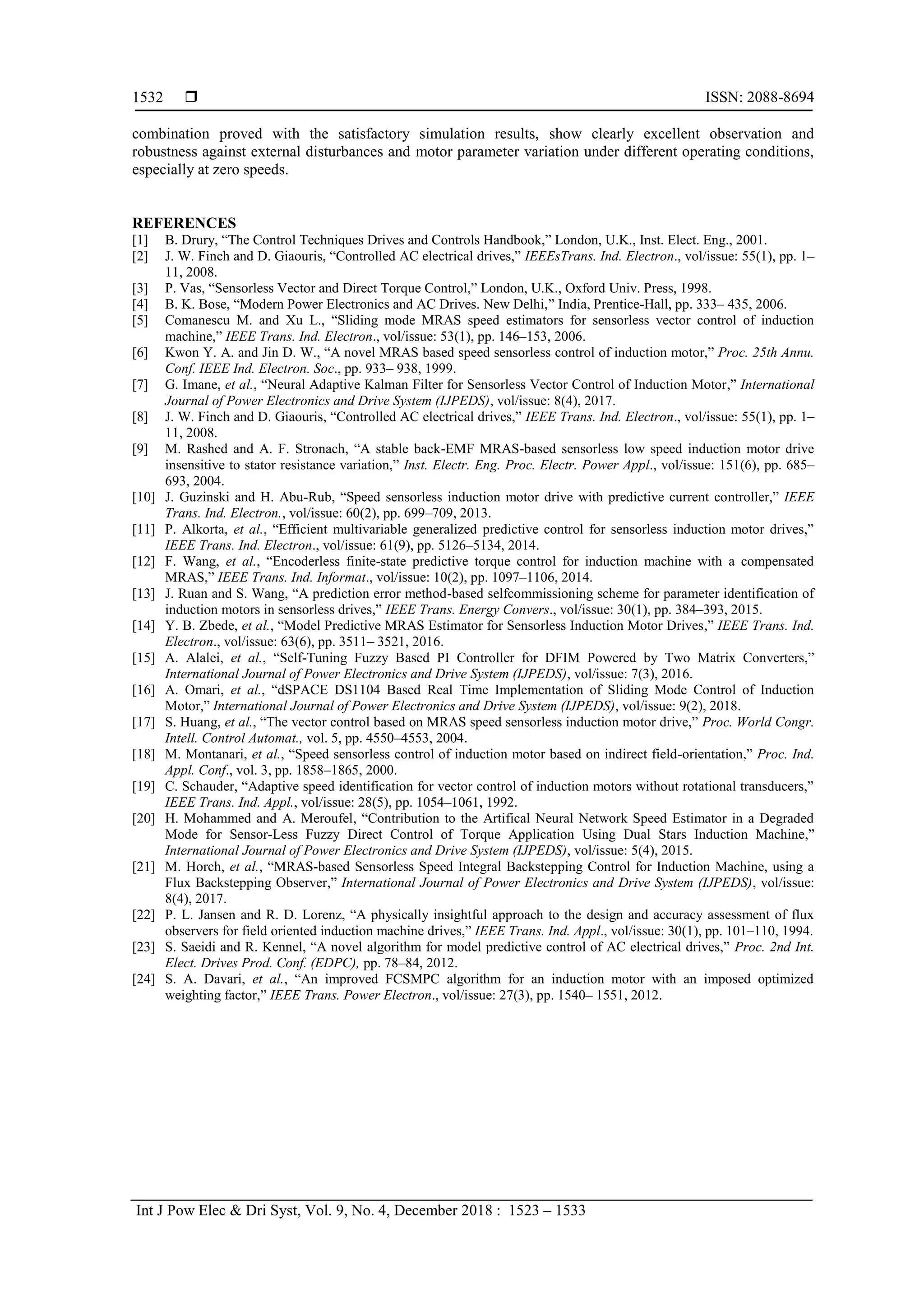 Mras Speed Sensorless Vector Control Of Induction Motor Drives Using Predictive Adaptation