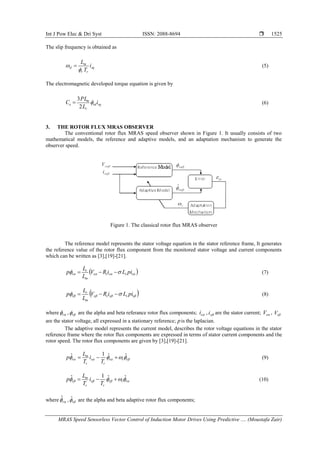 MRAS Speed Sensorless Vector Control of Induction Motor Drives using Predictive Adaptation ...